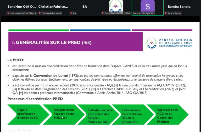41ème session du PRED/CAMES : Atelier de formation virtuel sur le PRED ...
